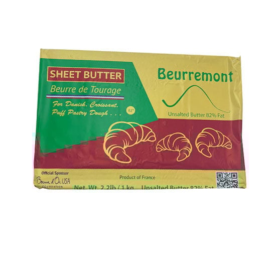 2.2 lb. 82% Beurre de Tourage Butter Sheets #19 - Beurremont